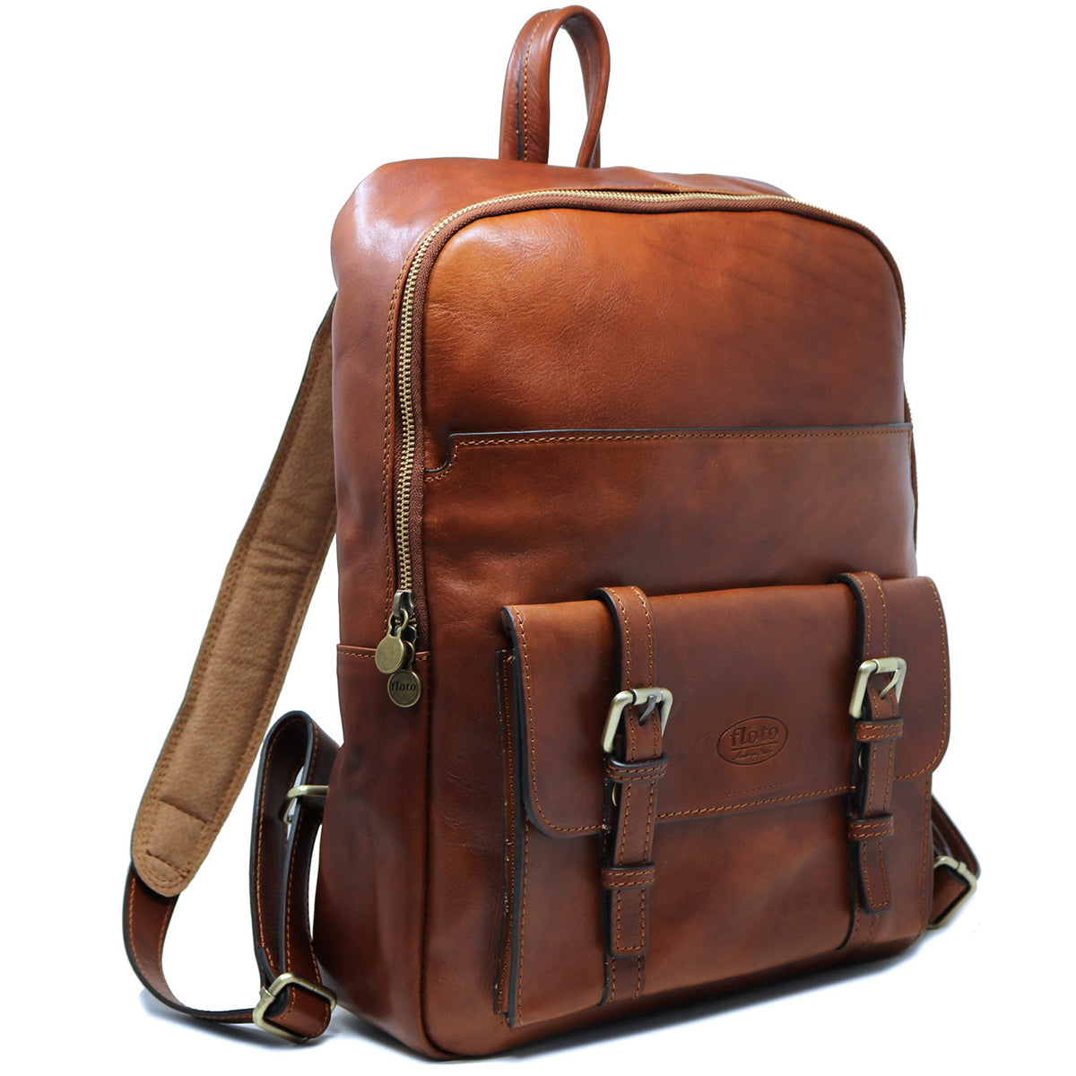 Floto Sabina Italian Leather Laptop Backpack in Brown
